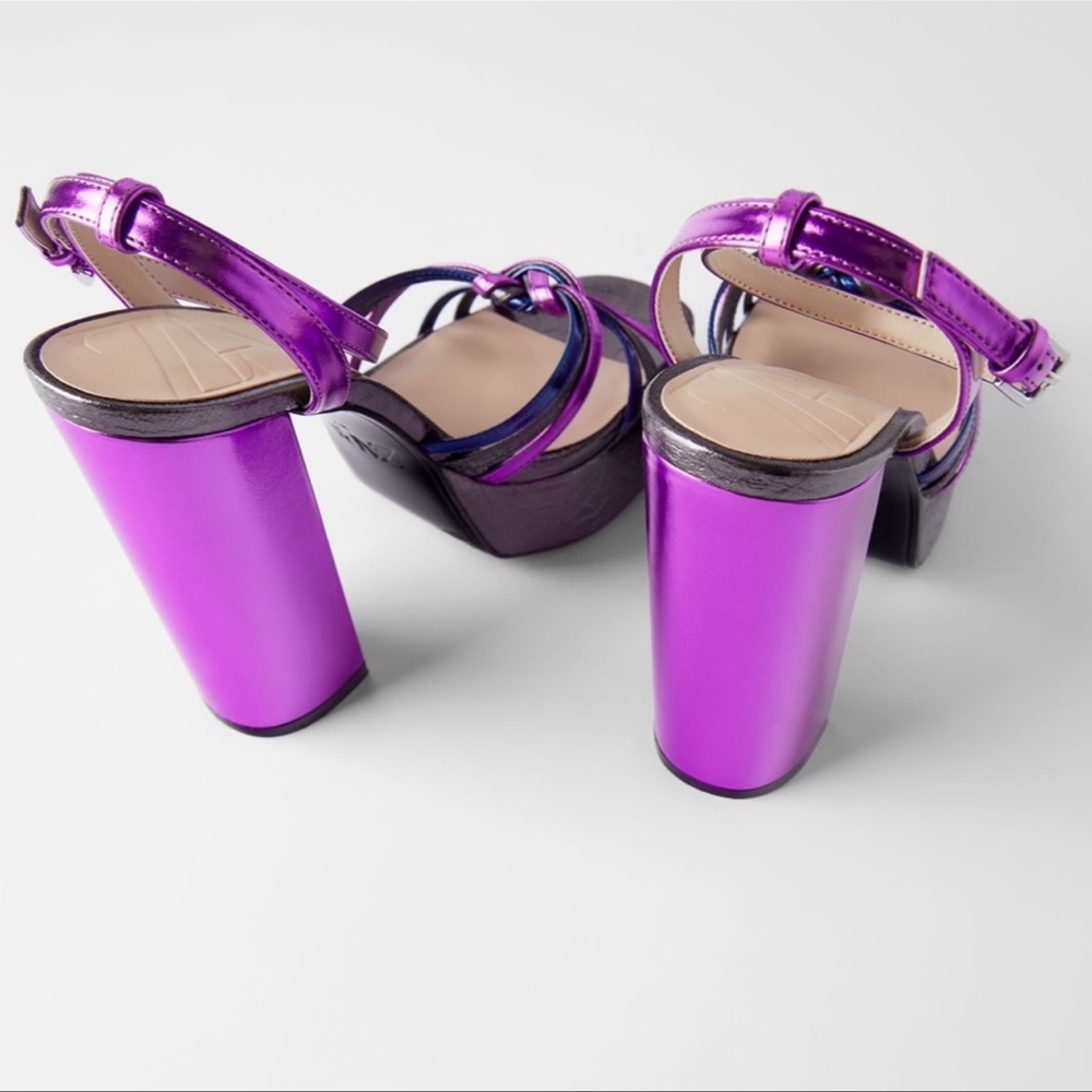 Zara Metallic Strappy Platform Heels Sandals - Gem